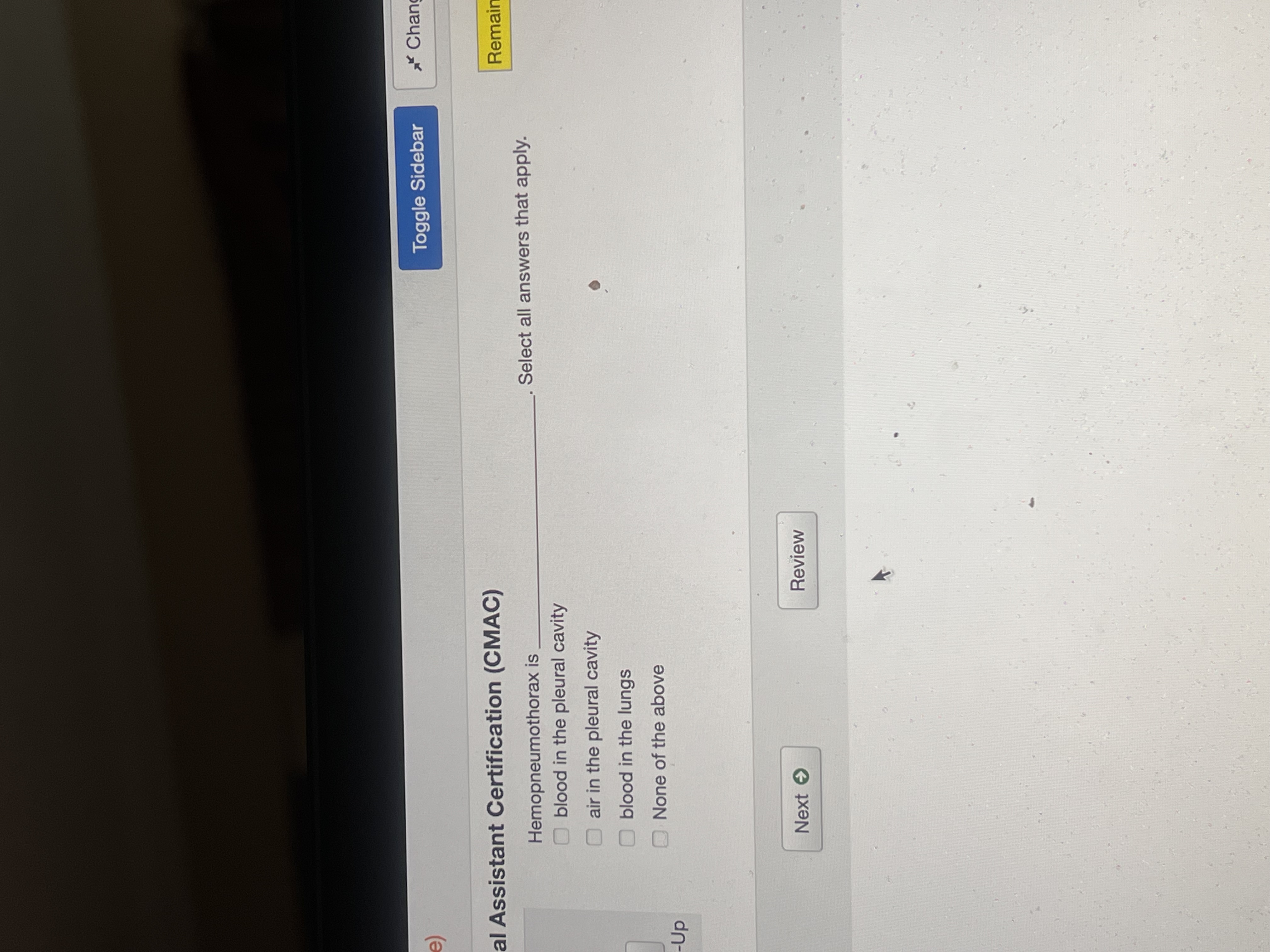 Solved al Assistant Certification (CMAC)Hemopneumothorax is. | Chegg.com