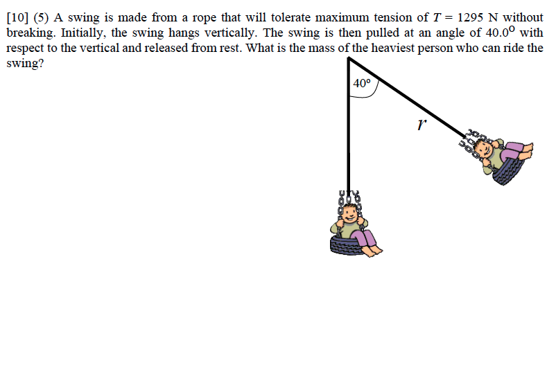 Solved [10] (5) A swing is made from a rope that will | Chegg.com
