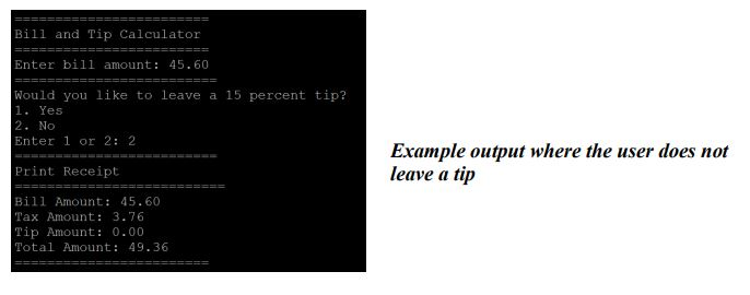 Solved Bill and Tip Calculator Write a C program to generate | Chegg.com