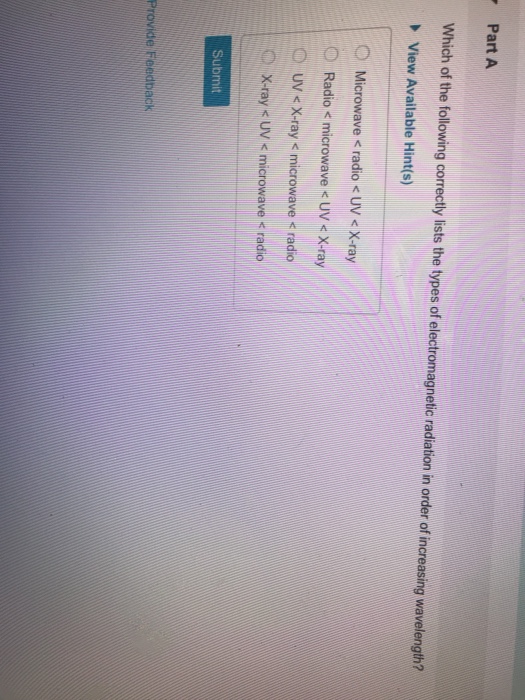 Solved , Part A Which of the following correctly lists the | Chegg.com