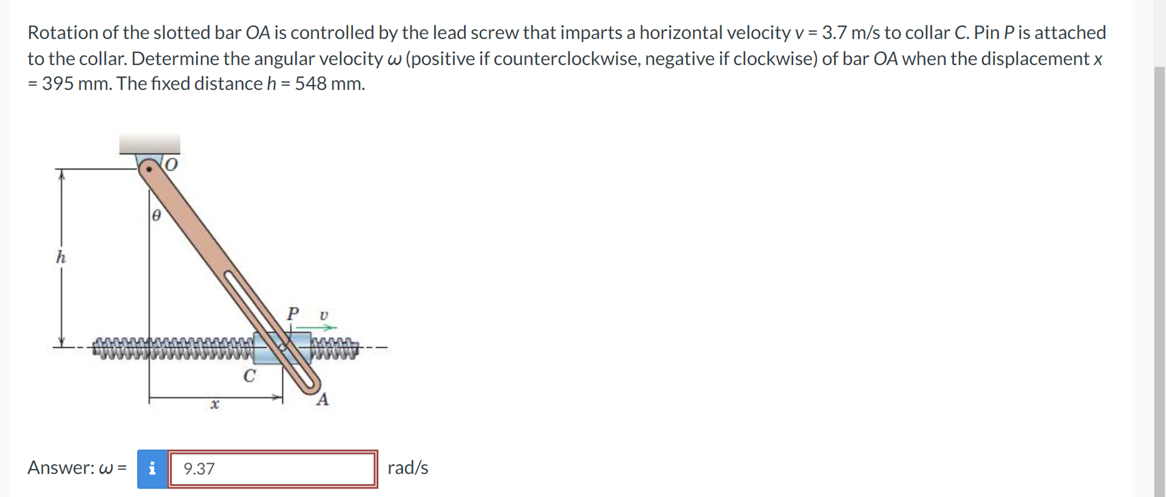 Solved Rotation of ﻿the slotted bar OA is ﻿controlled by | Chegg.com