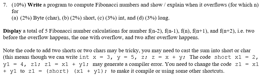 Solved 7. (10%) Write a program to compute Fibonacci numbers | Chegg.com