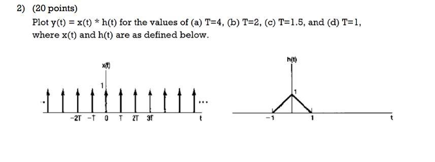 Solved (20 points) Plot y(t)=x(t)∗h(t) for the values of (a) | Chegg.com Solved (20 points) Plot y(t)=x(t)∗h(t) for the values of (a) | Chegg.com