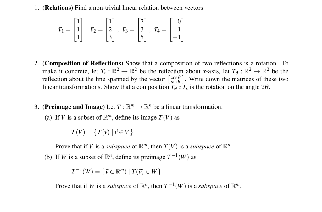 Solved 1. (Relations) Find a non-trivial linear relation | Chegg.com