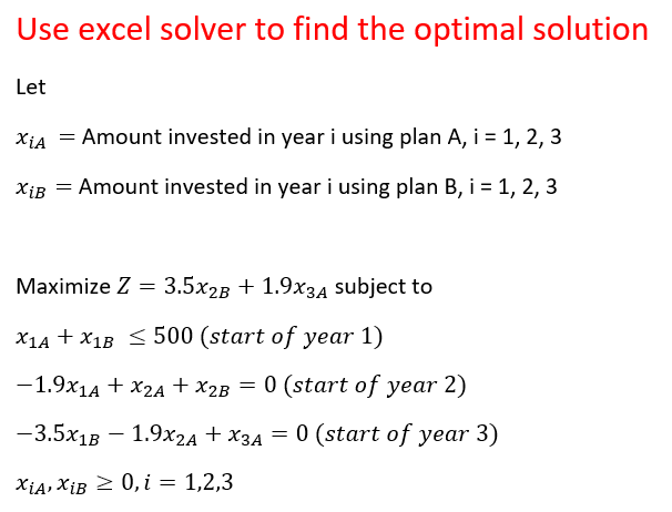 Solved Use excel solver to find the optimal solution Let XiA | Chegg.com