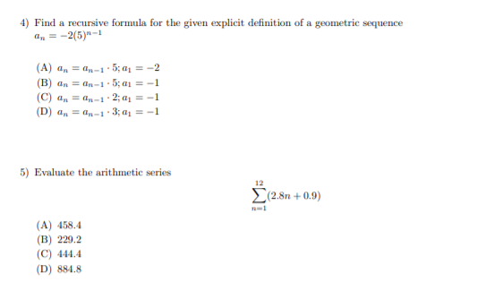 Solved 4) Find a recursive formula for the given explicit | Chegg.com