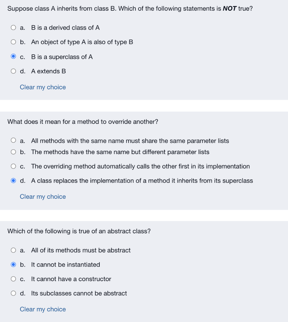 Solved Suppose class A inherits from class B. Which of the | Chegg.com