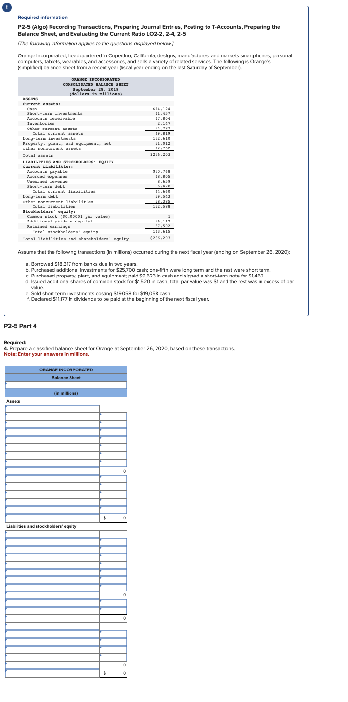 Required information P2-5 (Algo) Recording | Chegg.com