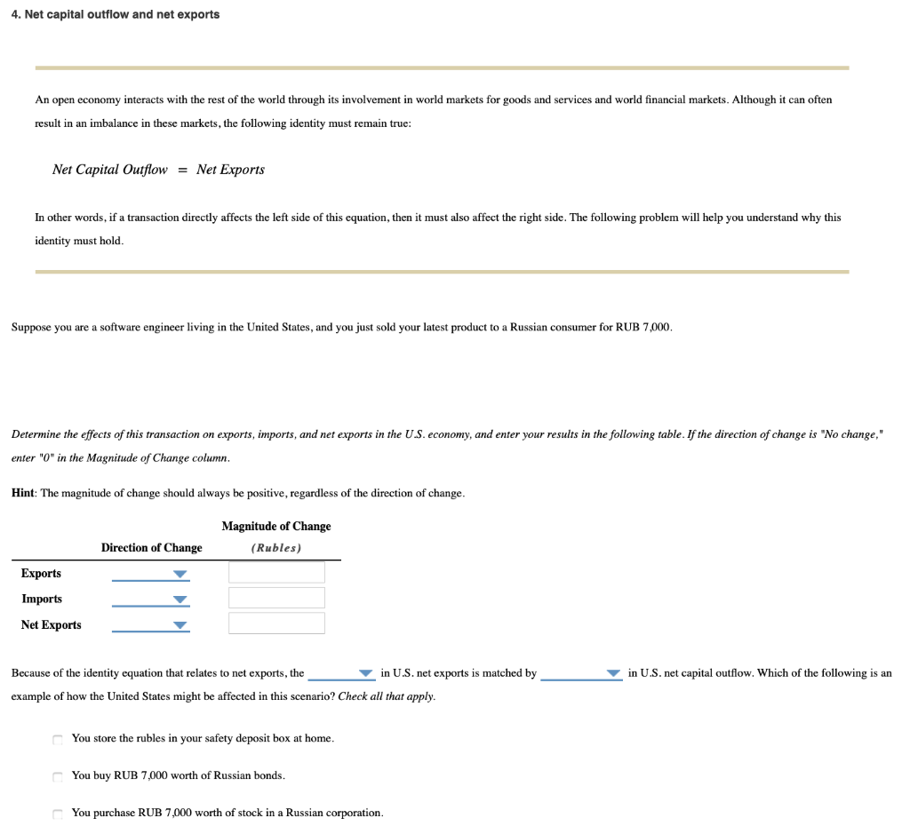 Solved 4. Net capital outflow and net exports An open | Chegg.com
