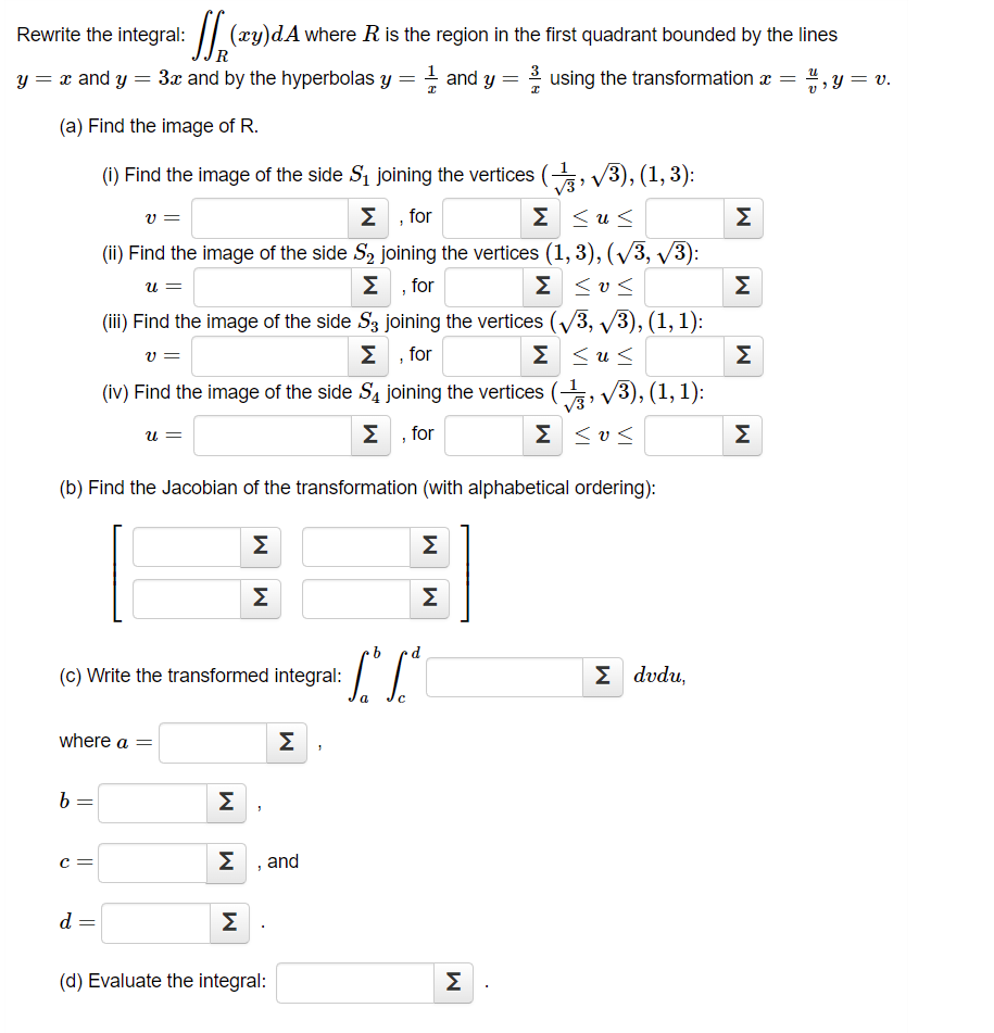 Rewrite the integral: ∬R(xy)dA where R is the region | Chegg.com