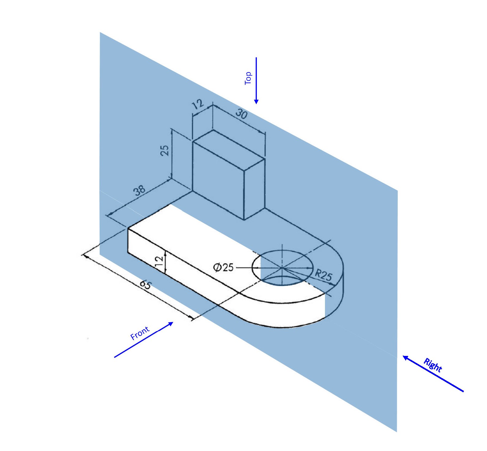 Solved Draw the Front, Top, and Side view of the Object In | Chegg.com