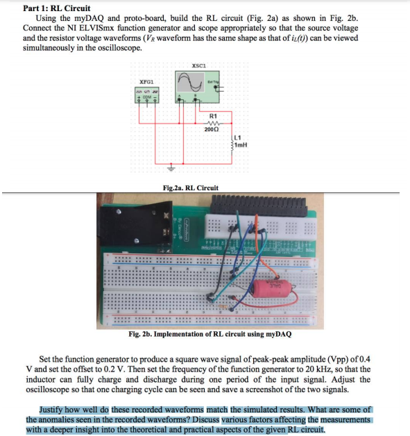 Solved Part 1: RL Circuit Using the myDAQ and proto-board, | Chegg.com