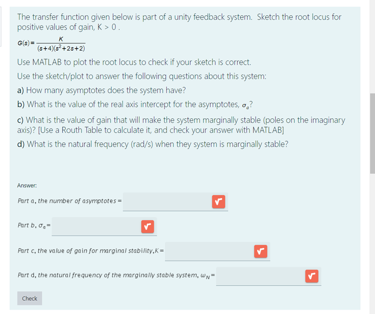 Solved The transfer function given below is part of a unity | Chegg.com
