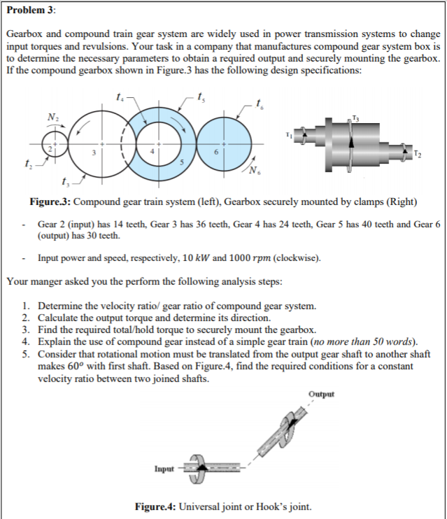 Solved Problem 3: Gearbox and compound train gear system are | Chegg.com