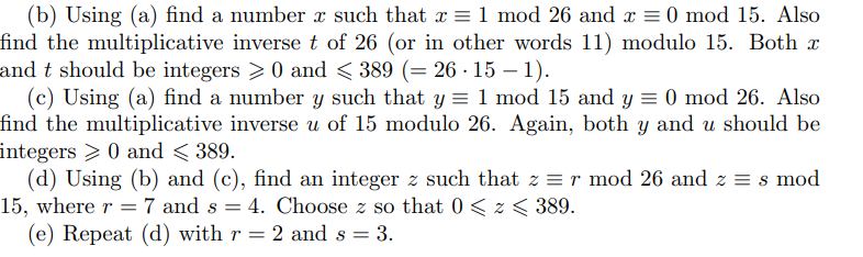 Solved Chinese Remainder Theorem problem. In this case a = | Chegg.com