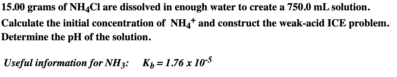 Solved 15.00 grams of NH4Cl are dissolved in enough water to | Chegg.com