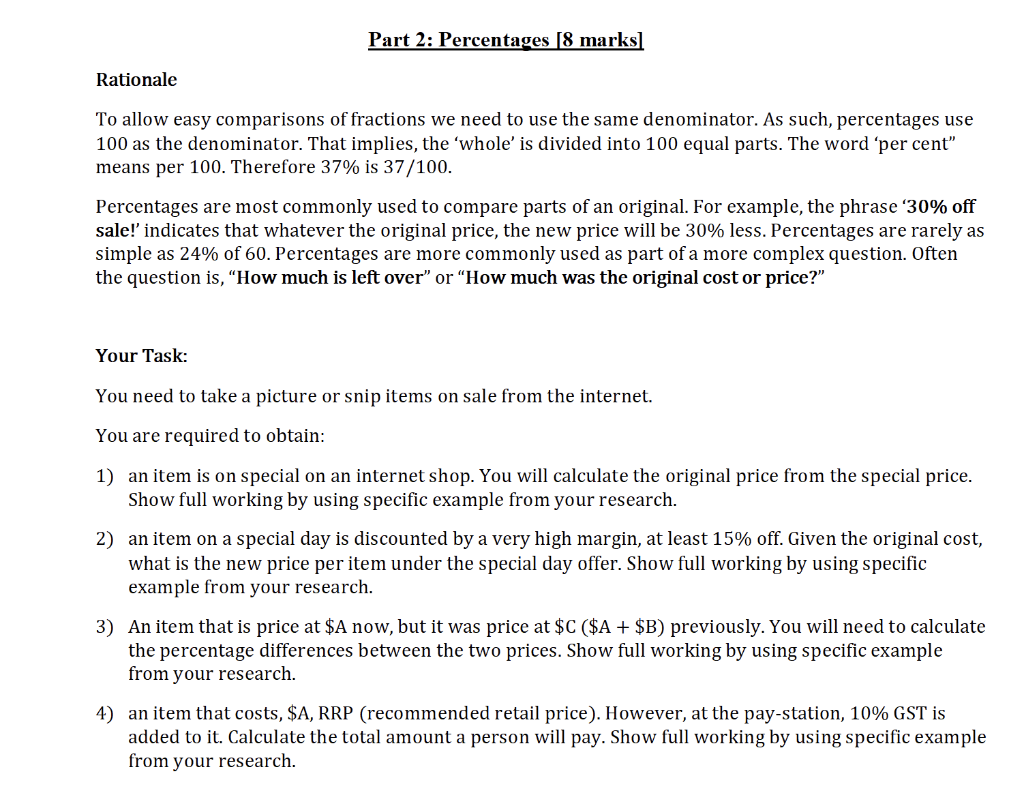 Rationale To allow easy comparisons of fractions we | Chegg.com