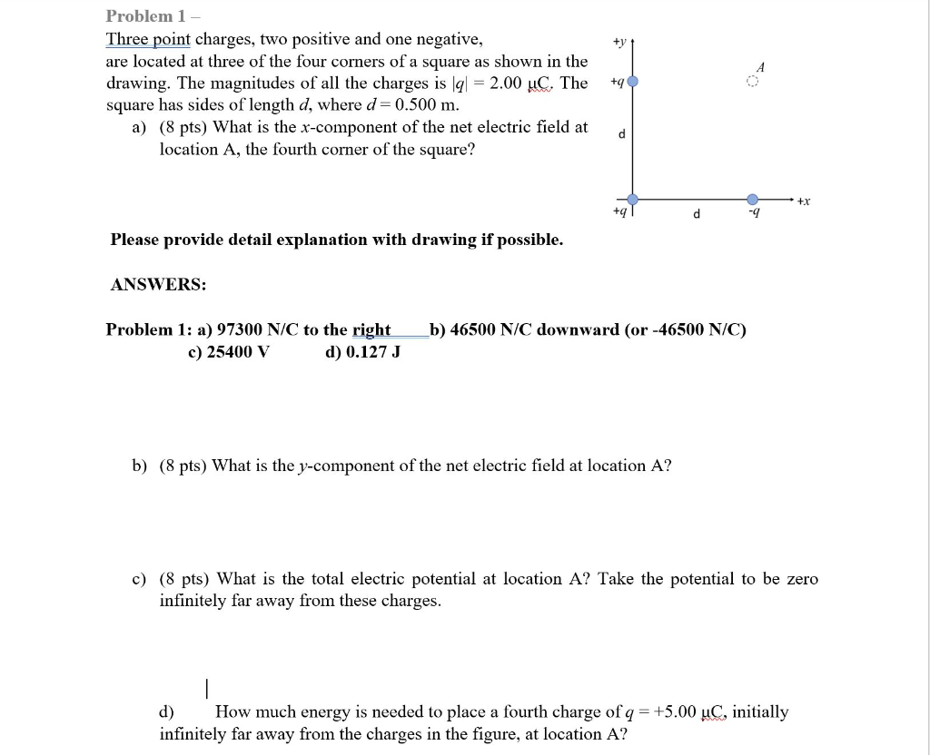 Solved Problem 1 Three point charges, two positive and one | Chegg.com