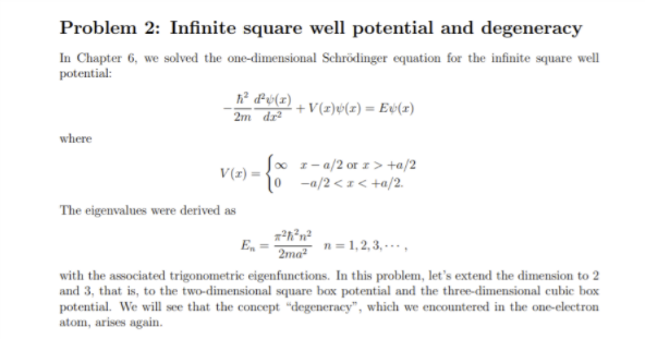 Solved 2m d.2 Problem 2: Infinite square well potential and | Chegg.com