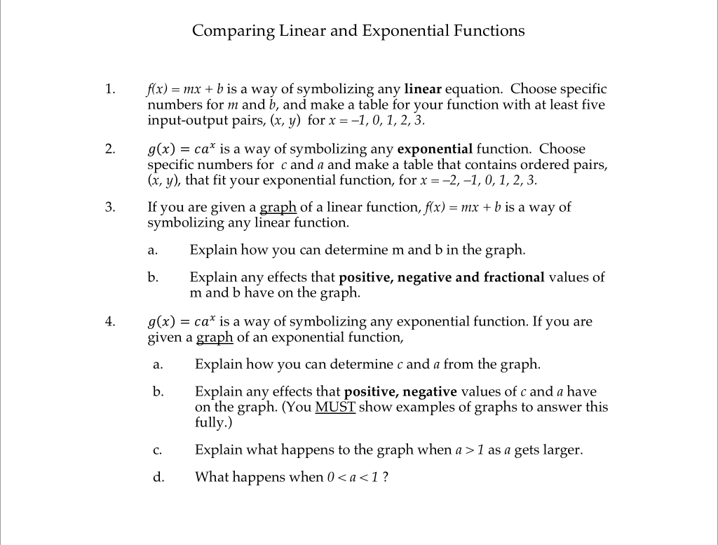 Solved Comparing Linear and Exponential Functions 1. 2. 3. | Chegg.com