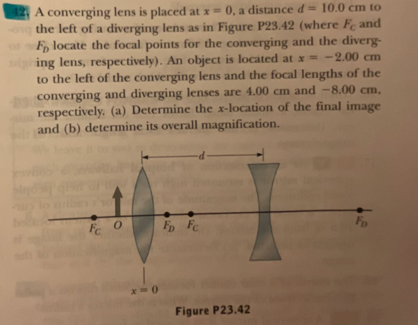 Solved 2. A converging lens is placed at x=0, a distance | Chegg.com