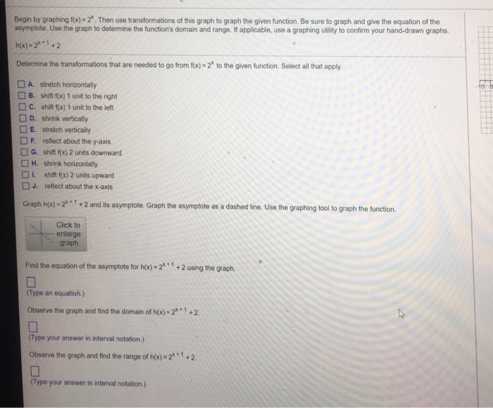 Solved Begin by graphing fx)-2. Then use transformations of | Chegg.com
