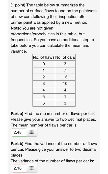 Solved (1 point) The table below summarizes the number of | Chegg.com