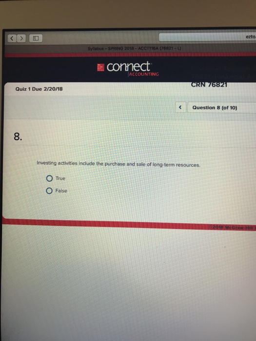 Solved ezto Syllabus-SPRING 2018-ACCT116A (76821- L) Connect | Chegg.com
