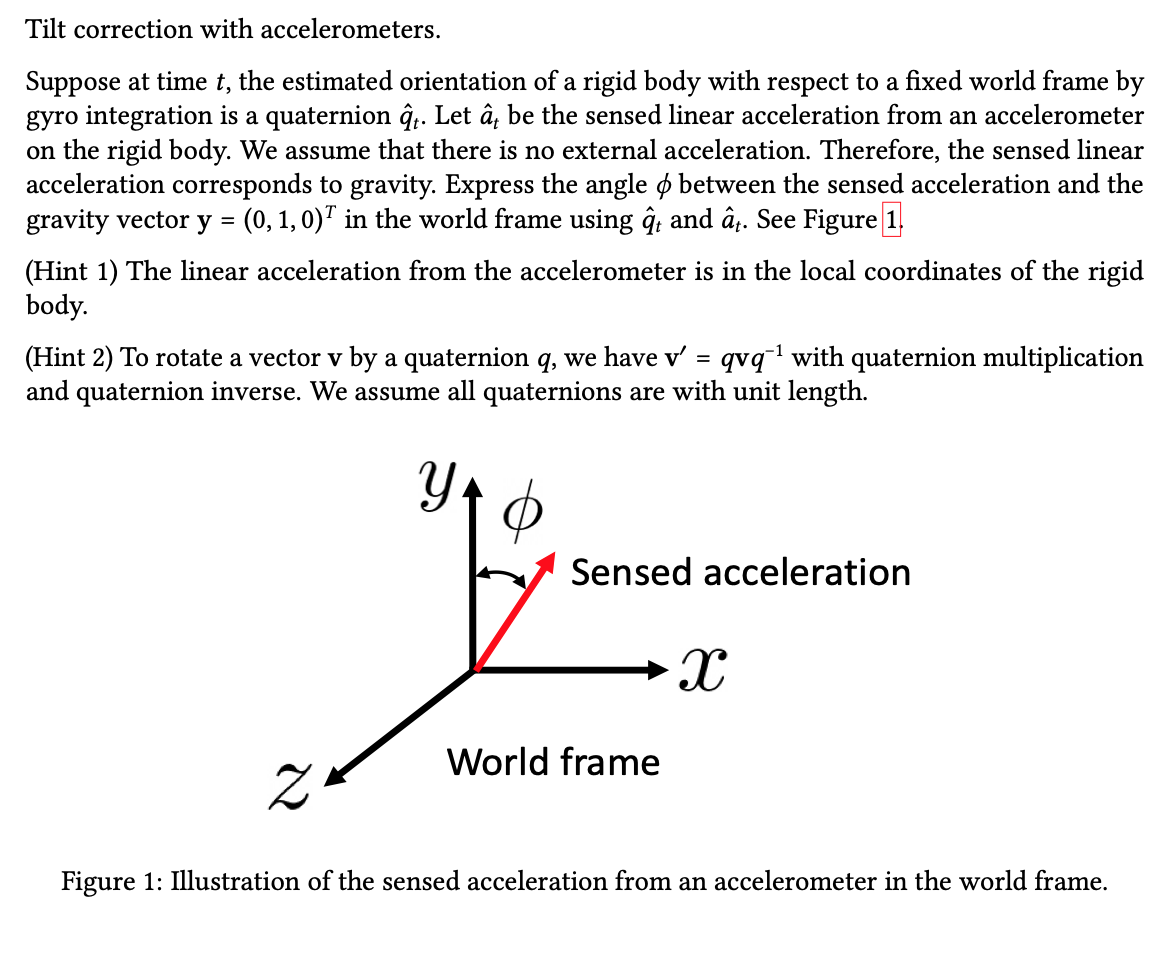 Tilt correction with accelerometers. Suppose at time | Chegg.com
