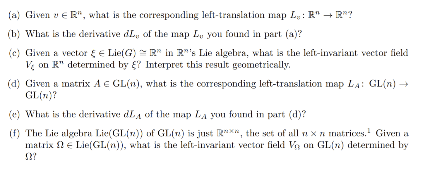 Solved Question 2: Lie algebras and left-invariant vector | Chegg.com
