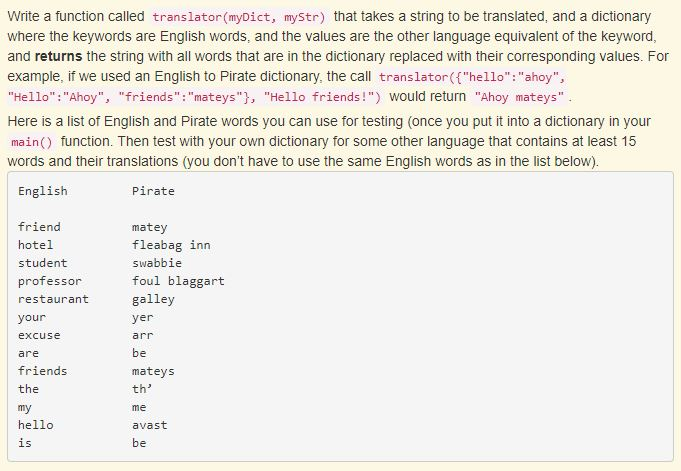 Solved Write a function called translator(myDict, myStr) | Chegg.com