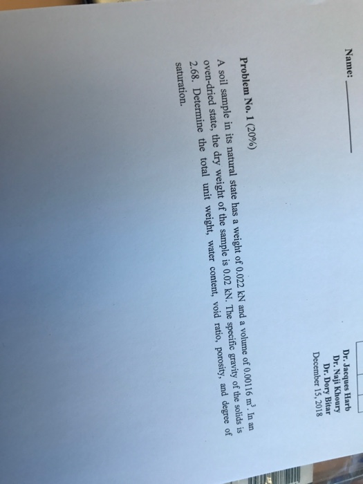 Solved Name: Dr. Jacques Harb Dr. Naji Khoury Dr. Dory Bitar | Chegg.com