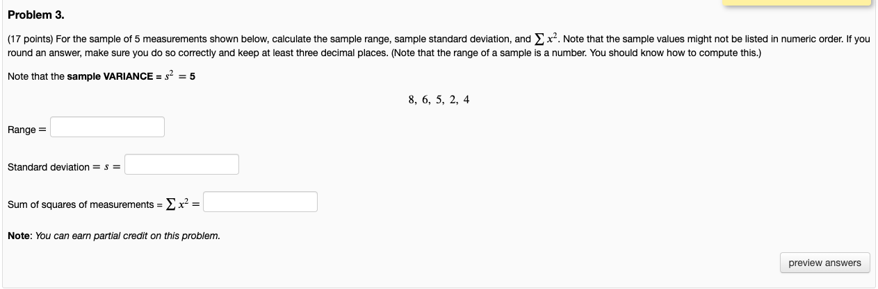 Solved (17 points) For the sample of 5 measurements shown | Chegg.com