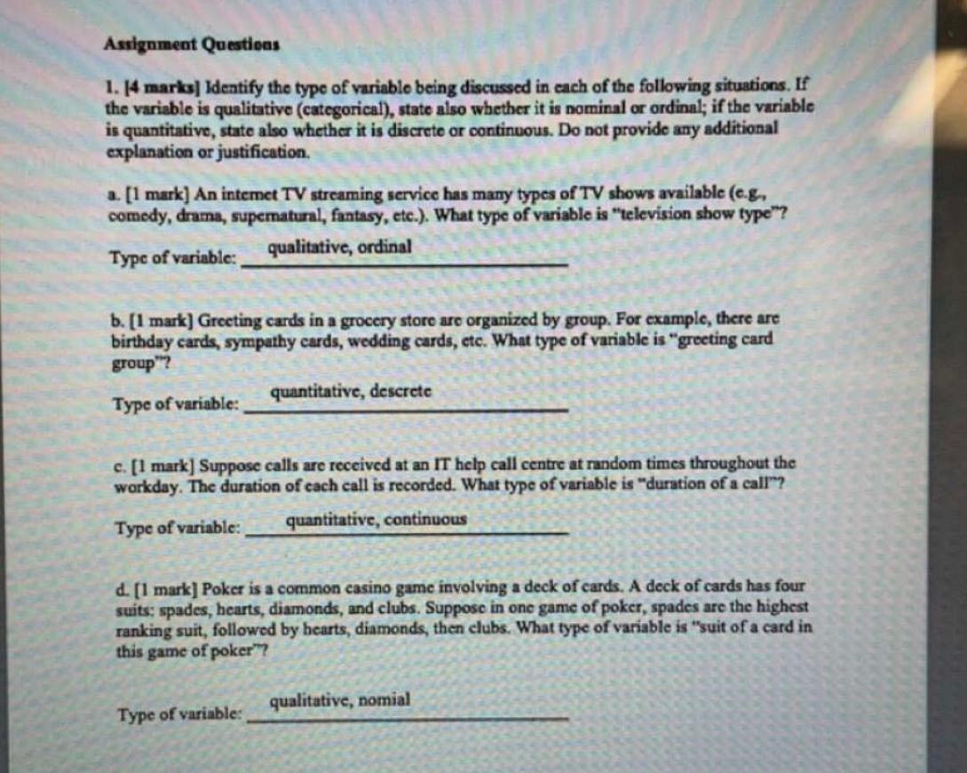 Solved Assignment Questions 1. [4 marks] Identify the type | Chegg.com