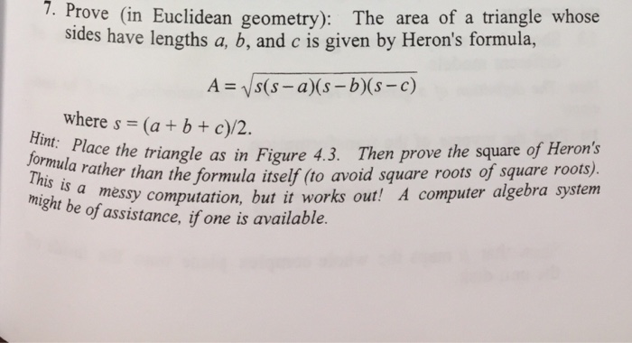 Solved Prove (in Eucldean geometry): the area of triangle | Chegg.com