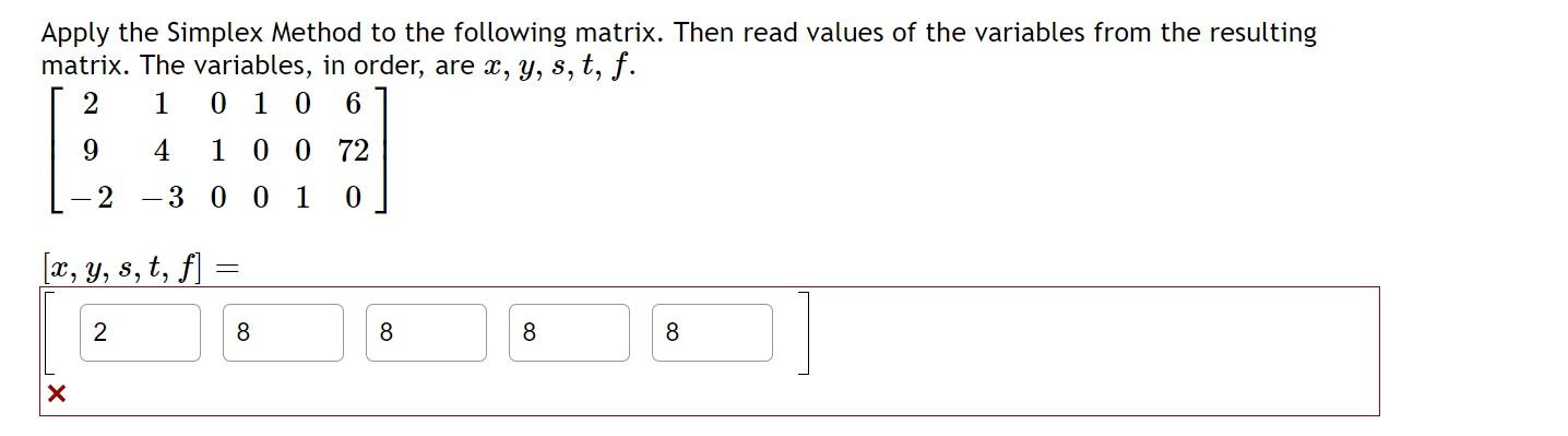 Solved Apply the Simplex Method to the following matrix. | Chegg.com