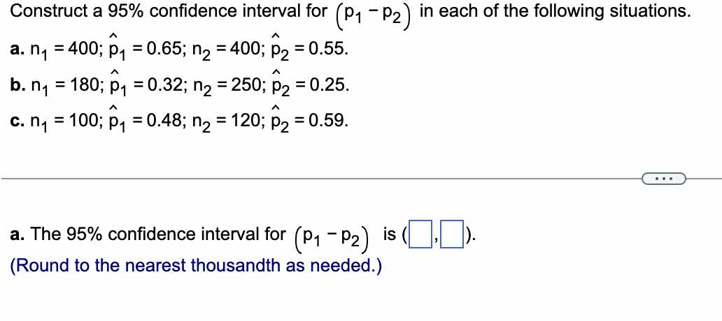 Solved Construct a 95% confidence interval for (P₁-P2) in | Chegg.com