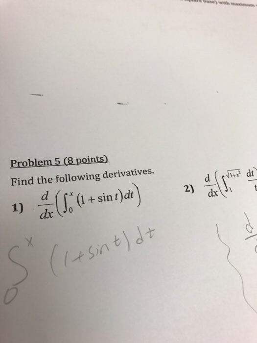 Solved Find the following derivatives. d/dx (integral^x_0 | Chegg.com