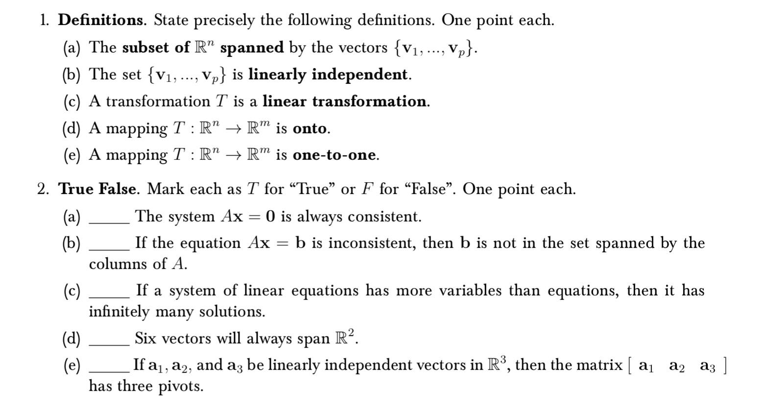 Solved 1. Definitions. State precisely the following | Chegg.com