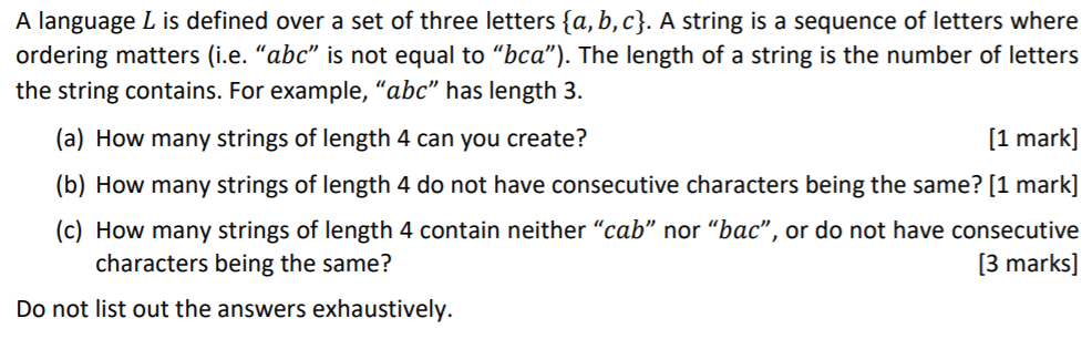 Solved A language L is defined over a set of three letters | Chegg.com