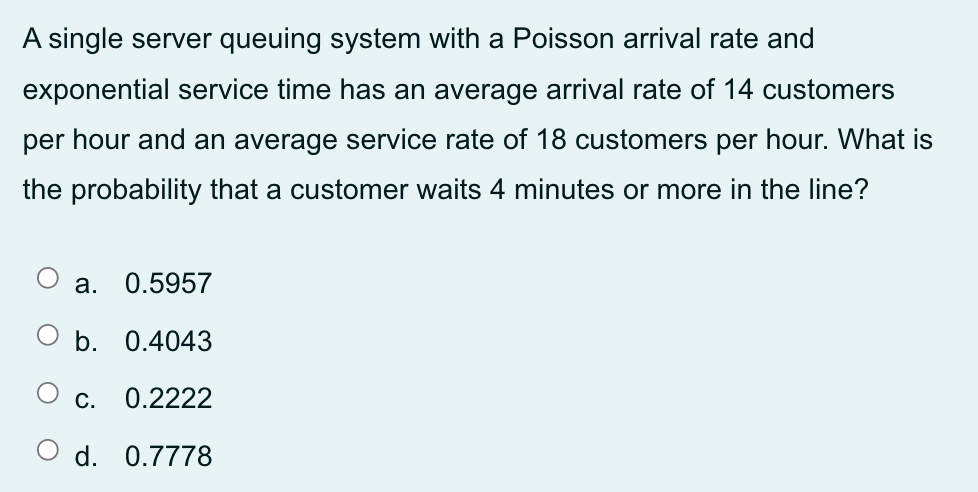 Solved A single server queuing system with a Poisson arrival | Chegg.com
