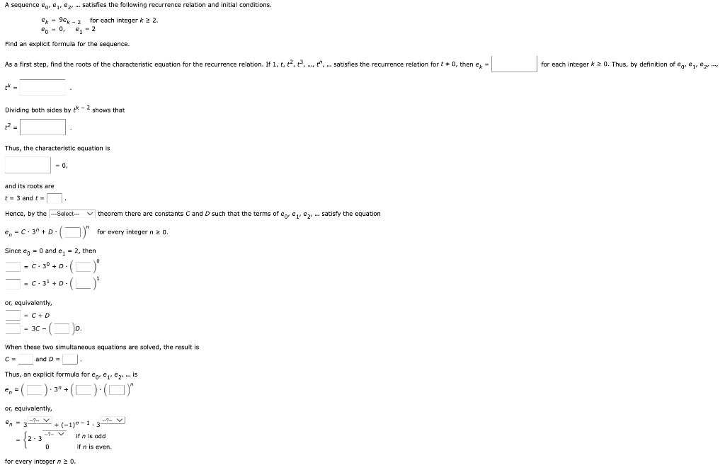 Solved Ek 9ek−2 For Each Integer K≥2 E0 0 E1 2 Find An