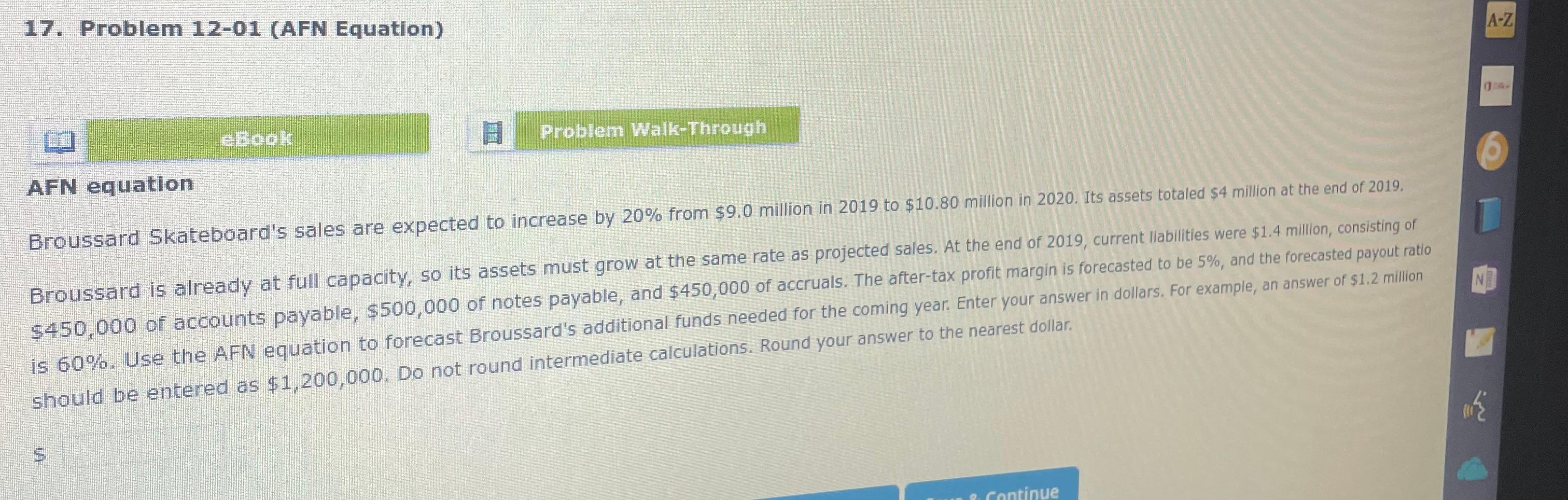 Solved 17. Problem 12-01 (AFN Equation) AFN equation eBook | Chegg.com