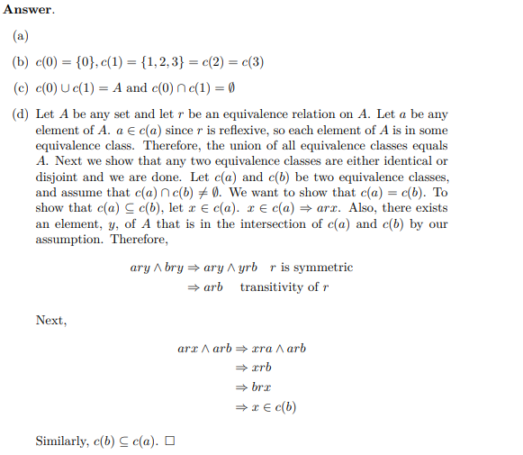 Solved Equivalence Classes. Let A={0,1,2,3} and let | Chegg.com