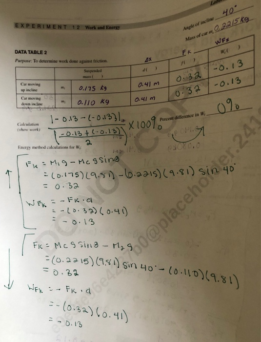 Solved EXPERIMENT 12 Work and Energy Laboratory Report TI | Chegg.com