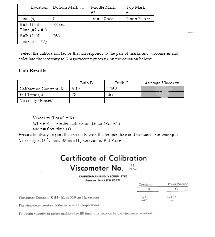 Solved Absolute Viscosity Test Procedure TIMING MARKS | Chegg.com