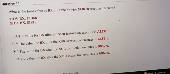 Solved Question 16 What is the final value of BX after the | Chegg.com