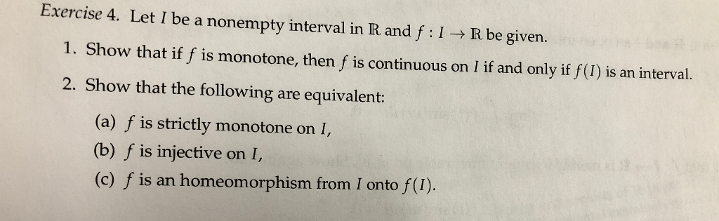 Solved Exercise 4. Let I be a nonempty interval in R and f: | Chegg.com