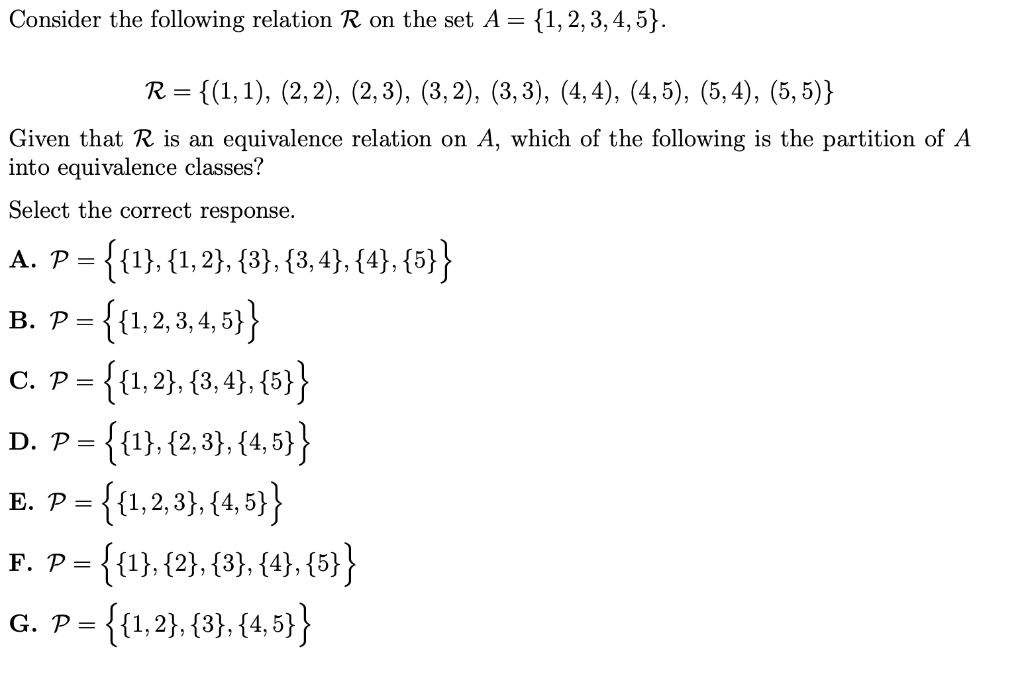 Solved Consider the following relation R on the set A = {1, | Chegg.com