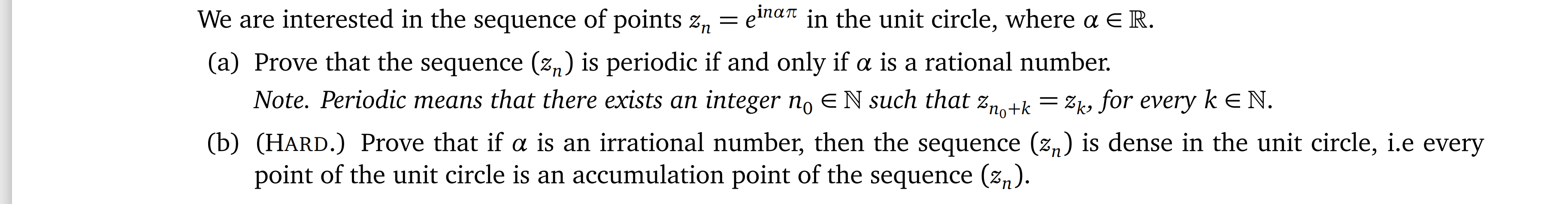 Solved We are interested in the sequence of points Zn = | Chegg.com
